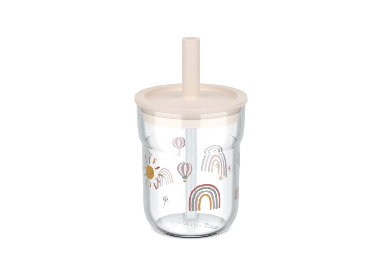 children's glass mio 250 ml with straw - sunshine & rainbow | Mepal